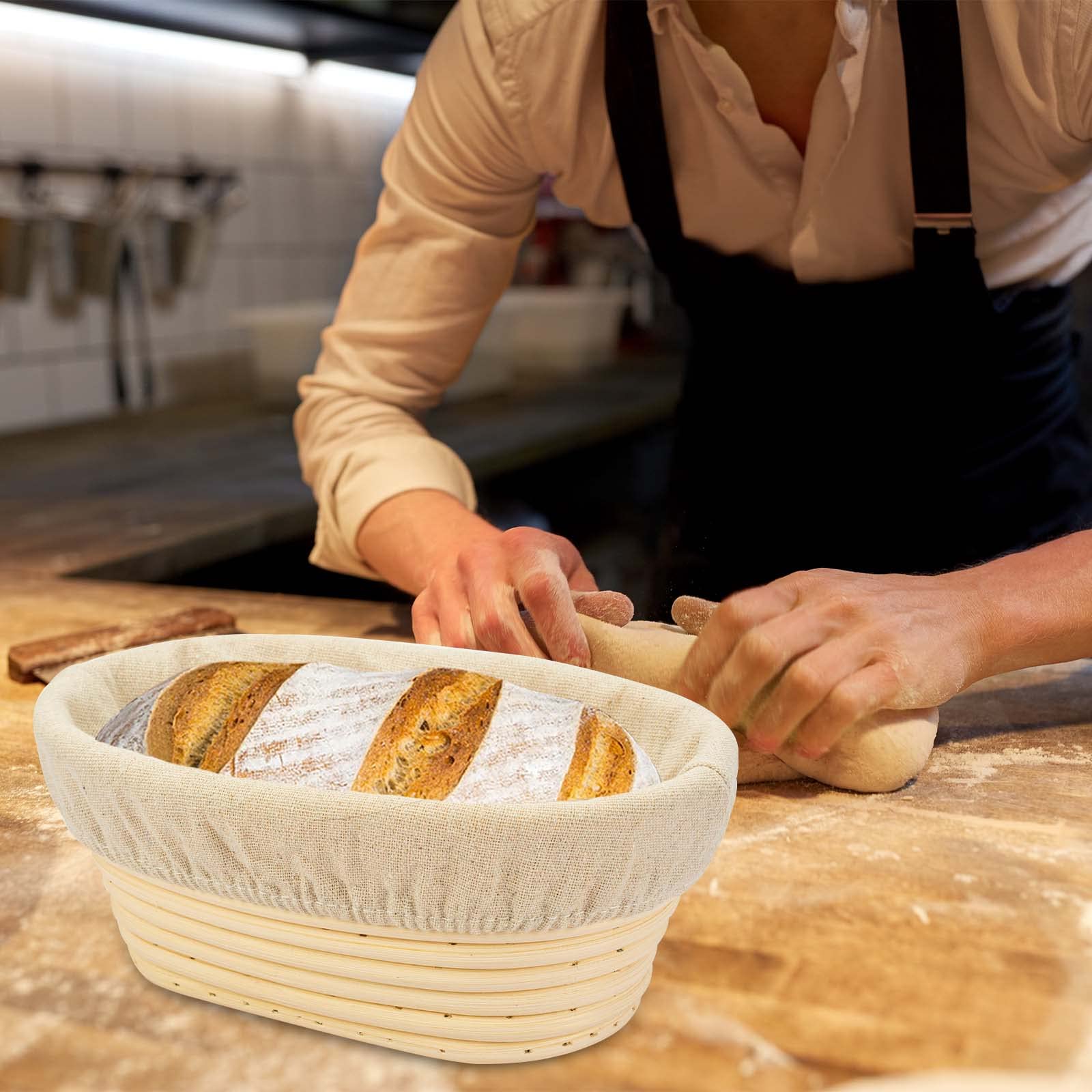 Stormshopping 8 inch Oval Long Banneton Brotform Bread Dough Proofing Rising Rattan Basket & Liner