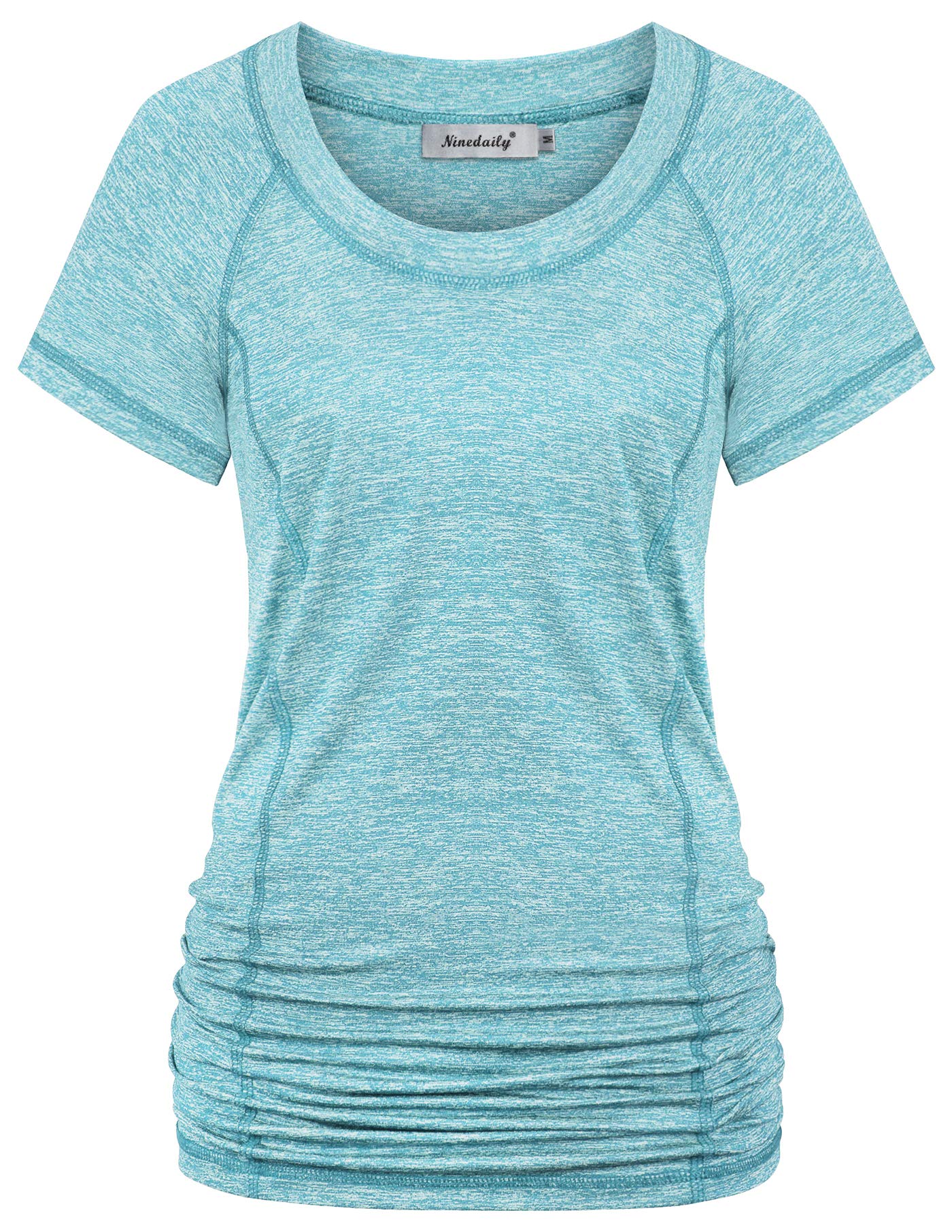 Ninedaily Yoga Tops for Women Loose Fit,Long Tunics Top for Yoga Pants Pilates Crop Stay at Home Casual Shirts Athletic Sport Activewear O Neck Open Back Details Cool Summer T-Shitrs Aqua XXL