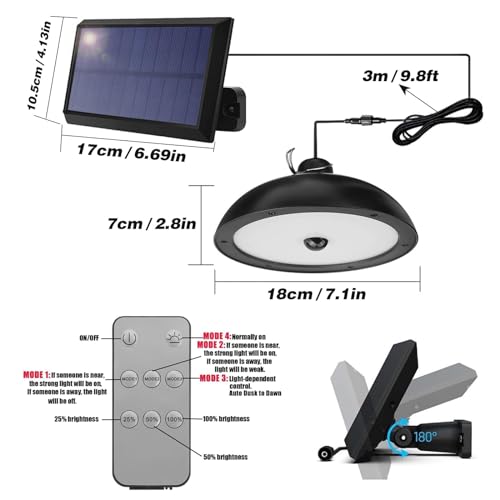 SyouHome Solar Pendant Lights, 78 LED 900LM Dual Head Solar Shed Lights with Motion Sensor/IP65 Waterproof/4 Modes, Solar Daytime Work Lights for Outdoor, Inside House, Garden, Patio, Barn, Shed