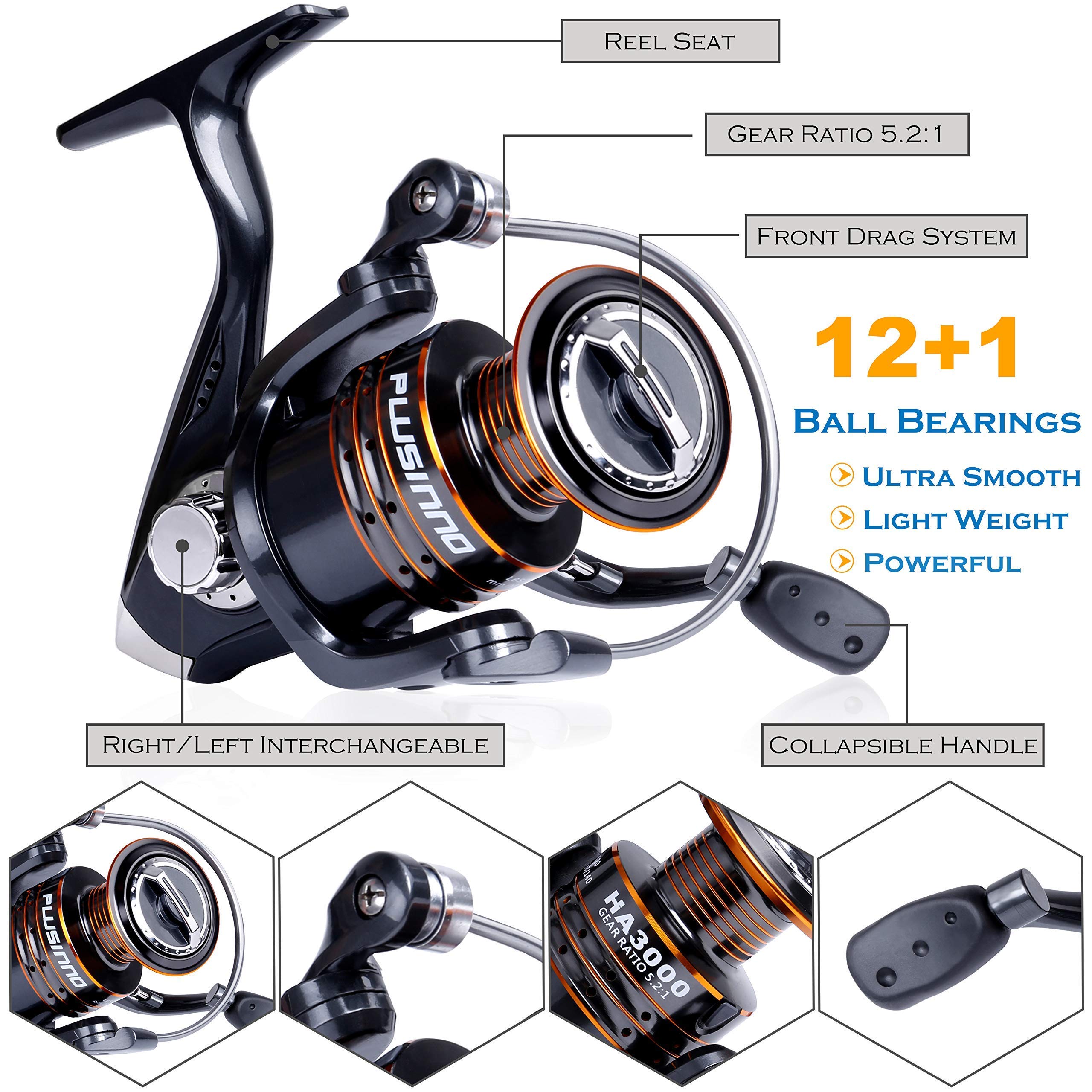 PLUSINNO Telescopic Fishing Rod and Reel Combo, 263 Pcs Fishing Tackle Kit with Tackle Box