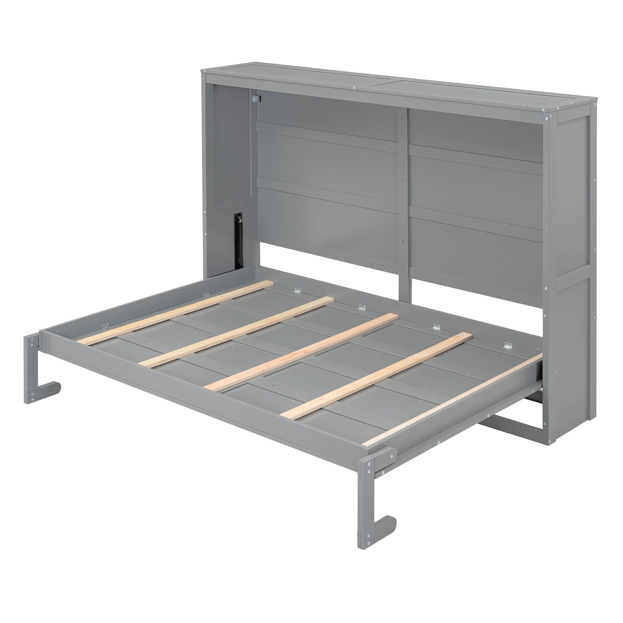 Murphy Bed Wall Bed Chest Versatility Bed, Full Size Wood Murphy Bed Wall Bed Frame, Foldable Platform Bed Folded into Cabinet, Space Saving, Suitable for Guest bedrooms and Offices (Grey@F*)