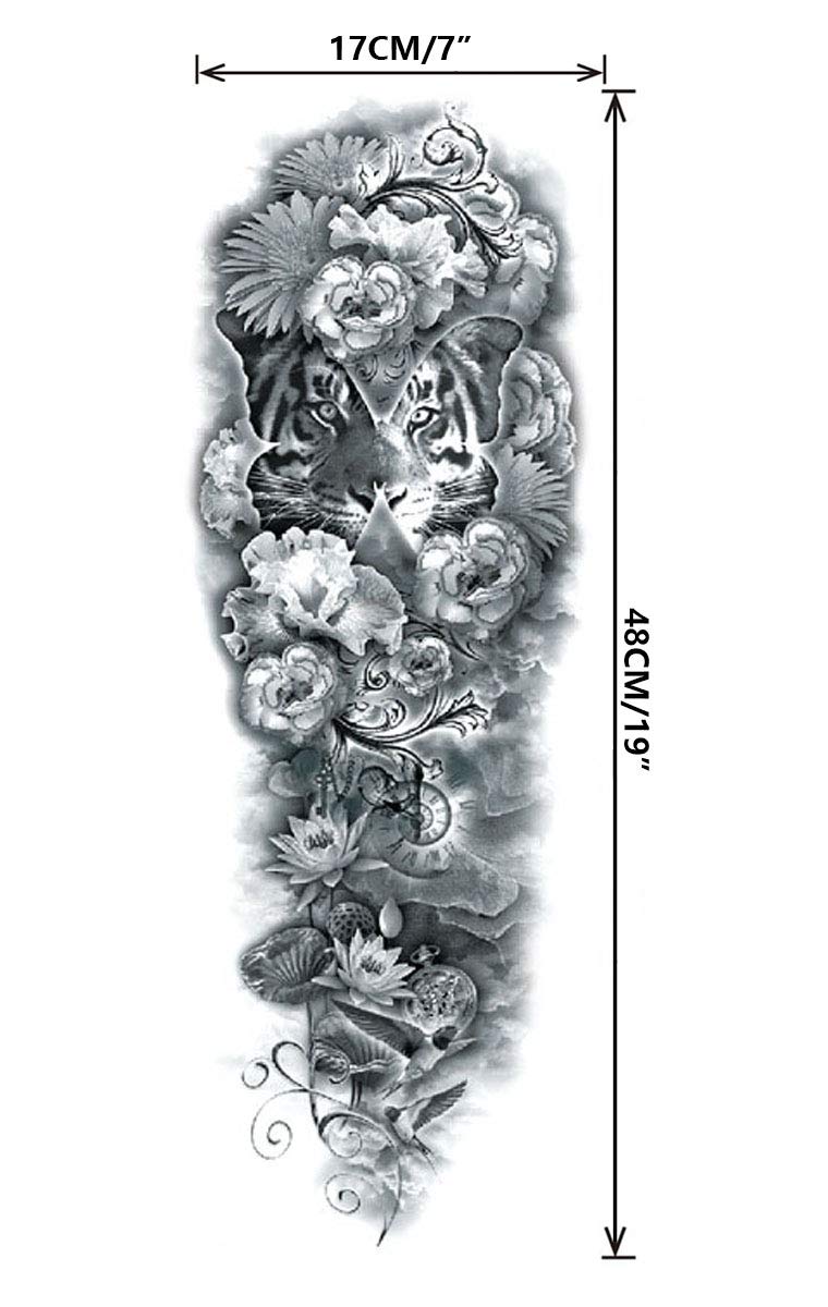 Pinone Full Arm Temporary Tattoo For Man Women L19“xW7”(12 Sheets)