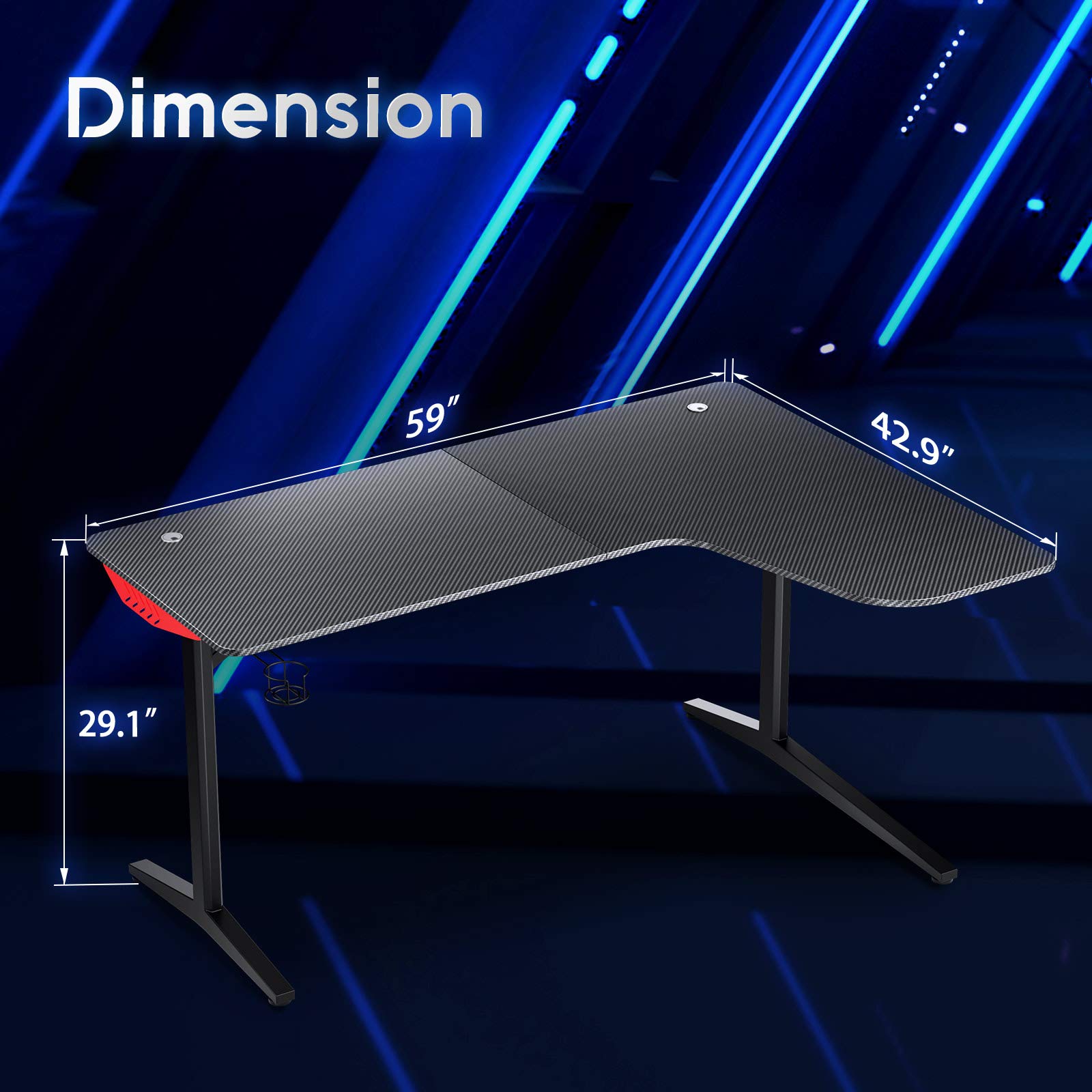 MOTPK Large L-Shaped Gaming Desk, 60 inch Corner Computer Gaming Desk, Writing Studying Table PC Laptop Workstation for Home Office, with Mouse Pad and Cup Holder