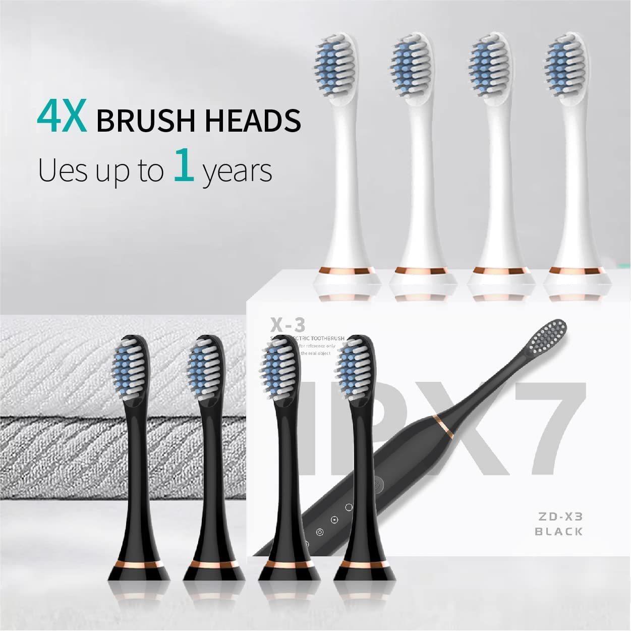 Yevheniys Sonic Electric Toothbrushes USB Rechargeable Ultrasonic Tooth Brush with 4 Brush Heads 6 Cleaning Modes and Smart Timer IPX7 Waterproof Cleaning Toothbrushes for Adults and Kids (Black)