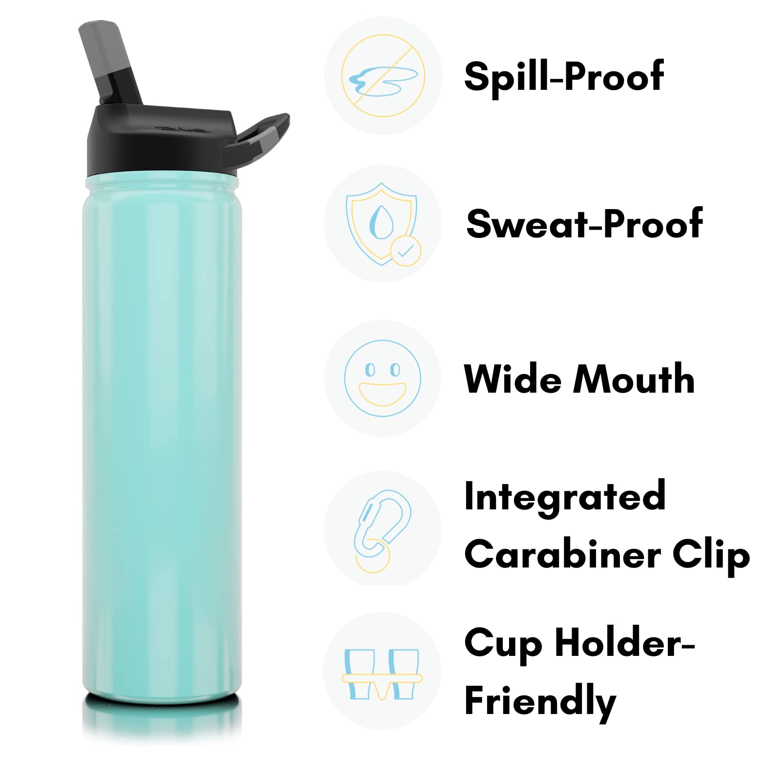 Seriously Ice Cold SIC 27oz Insulated Water Bottle Thermos, Premium Triple Layer Vacuum Stainless Steel, BPA Free Wide Mouth Lid with Carabiner Clip