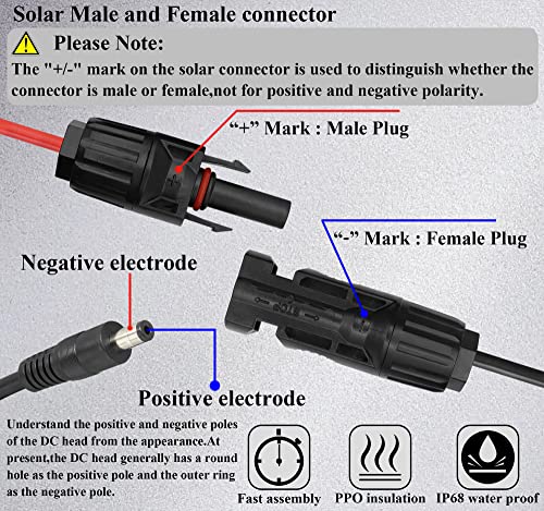 zdyCGTime Solar Adapter Male and Female to DC 5.5mm x 2.1mm Male Solar Power Extension Cable for Solar Panel and Portable Generator Connector to DC Solar Panel Connector Adapter Cables, 1.5m 16AWG.