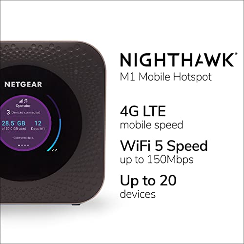 NETGEAR Nighthawk M1 4G LTE WiFi Mobile Hotspot (MR1100-100NAS) β Up to 1Gbps Speed, Works Best with AT&T and T-Mobile, Connects Up to 20 Devices, Secure Wireless Network Anywhere
