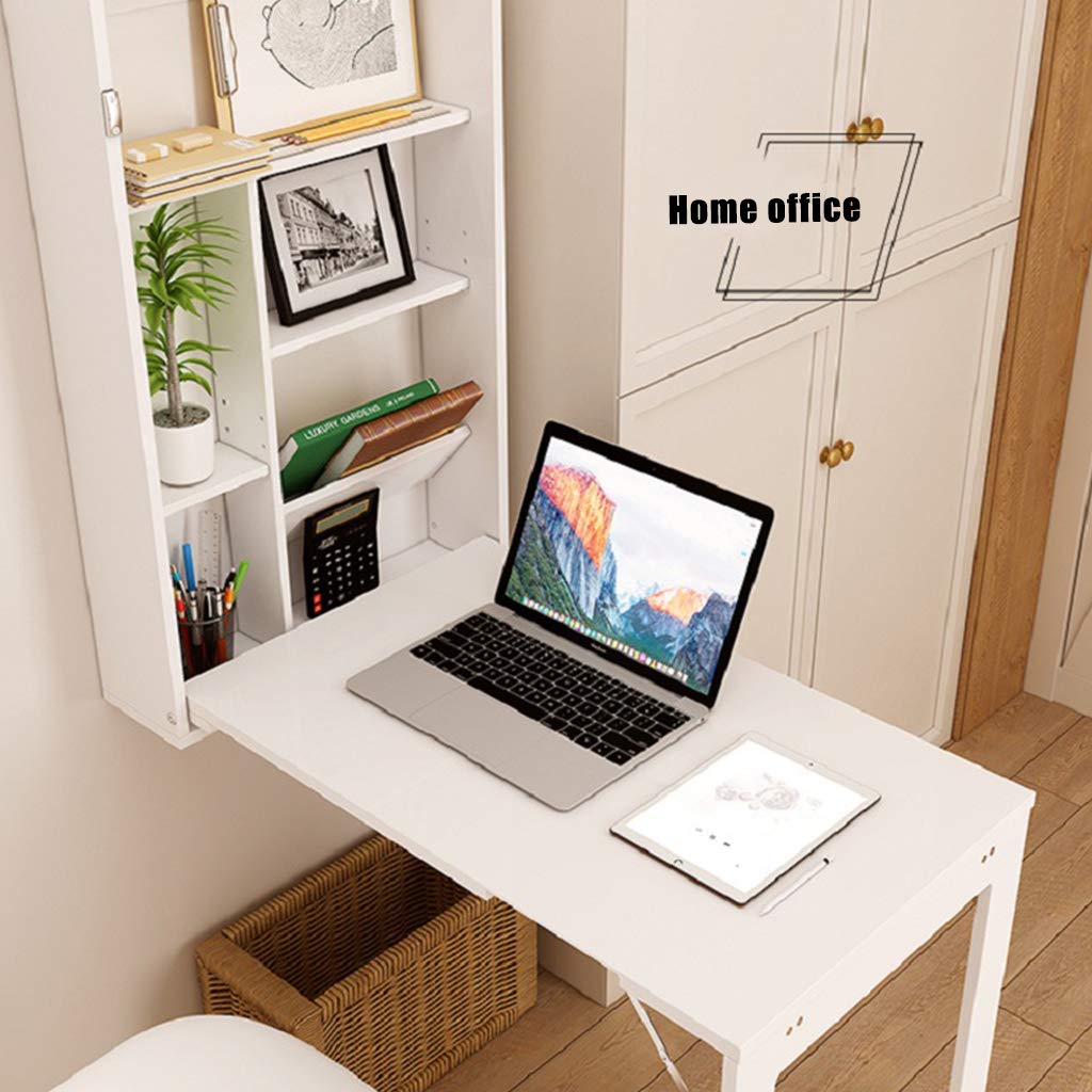 QIMO Wall Mounted Table, Fold Out Convertible Desk with A Chalkboard,Multi-Function Computer Writing Floating Desk, Home Office Wood Wall Hanging Desk