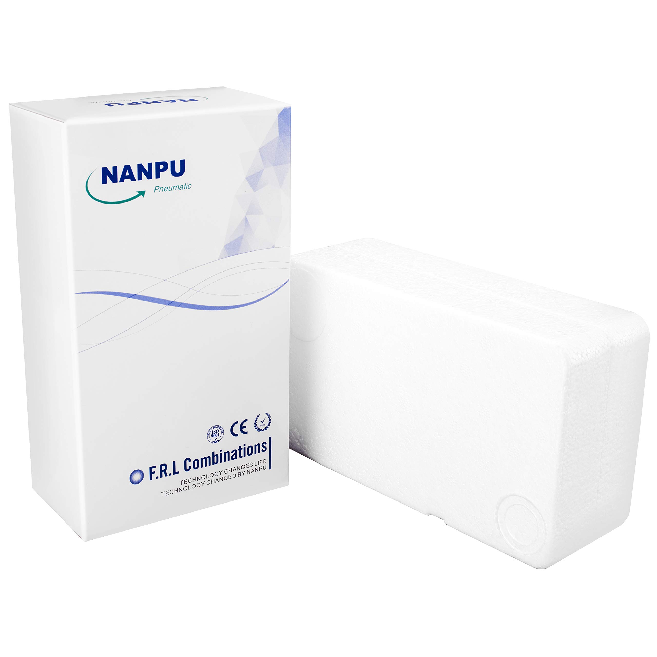 NANPU DFR-03 3/8" NPT Air Drying System - Double Air Filters, Air Pressure Regulator Combo - Semi-Auto Drain, Poly Bowl