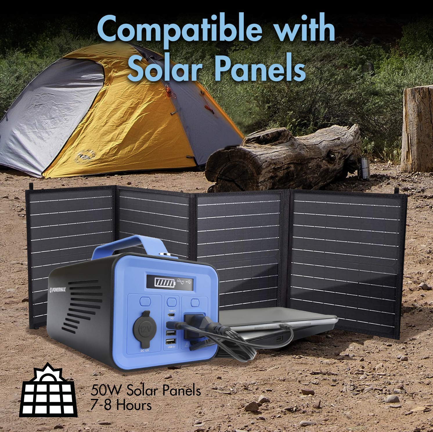 Powermax Portable Power Station 230Wh, Solar Powered Generator with Dual Fan Cooling, Backup Power Supply for Outdoor, Camping and Emergency