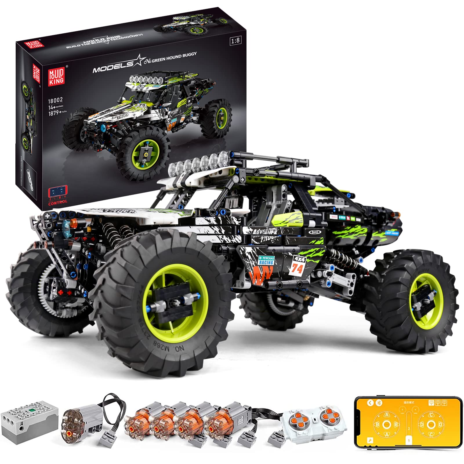 Mould King 18002 RC Climbing Car Building Kits for Boys, 1879 Pieces MOC Building Blocks 4X4 Off-Road Truck Model Sets, Stem Remote Control Car Bricks Toys for Kids