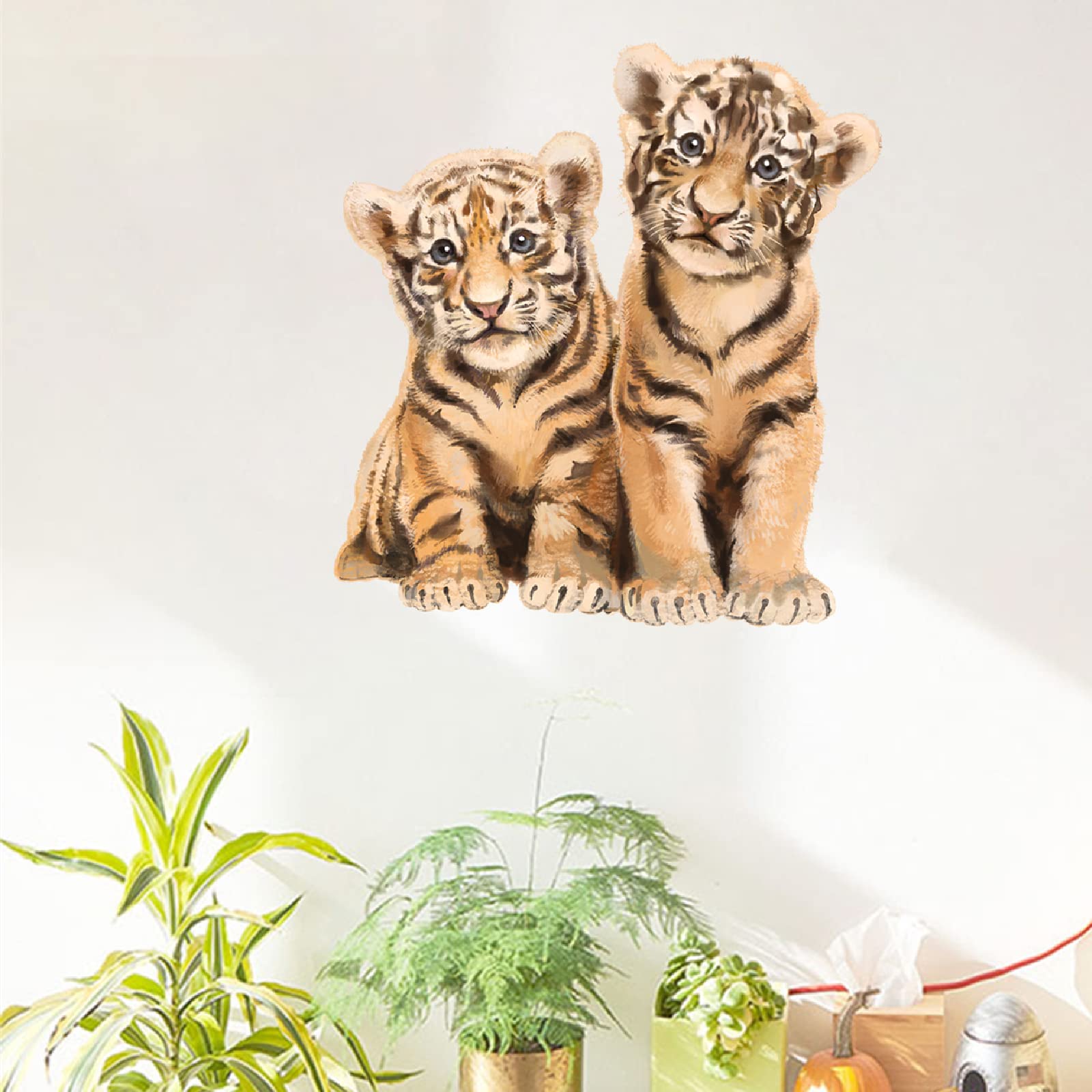 RoyoLam Little Tiger Brothers Wall Decal Nursery Jungle Animal Wall Sticker Removable Peel and Stick Waterproof Wall Art Decor Stickers for Kids Baby Classroom Living Room Playing Room Bedroom