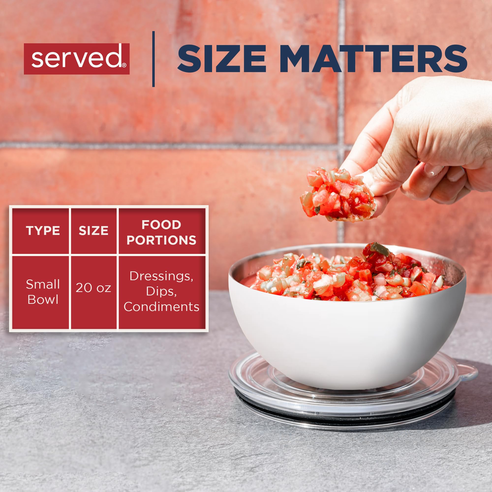 served Brand | Premium Small Serving Bowl - Keep Food Hot or Cold for Hours with our Vacuum-Insulated, Double-Walled, Copper-Lined Stainless Steel Serving Bowl (White Icing)