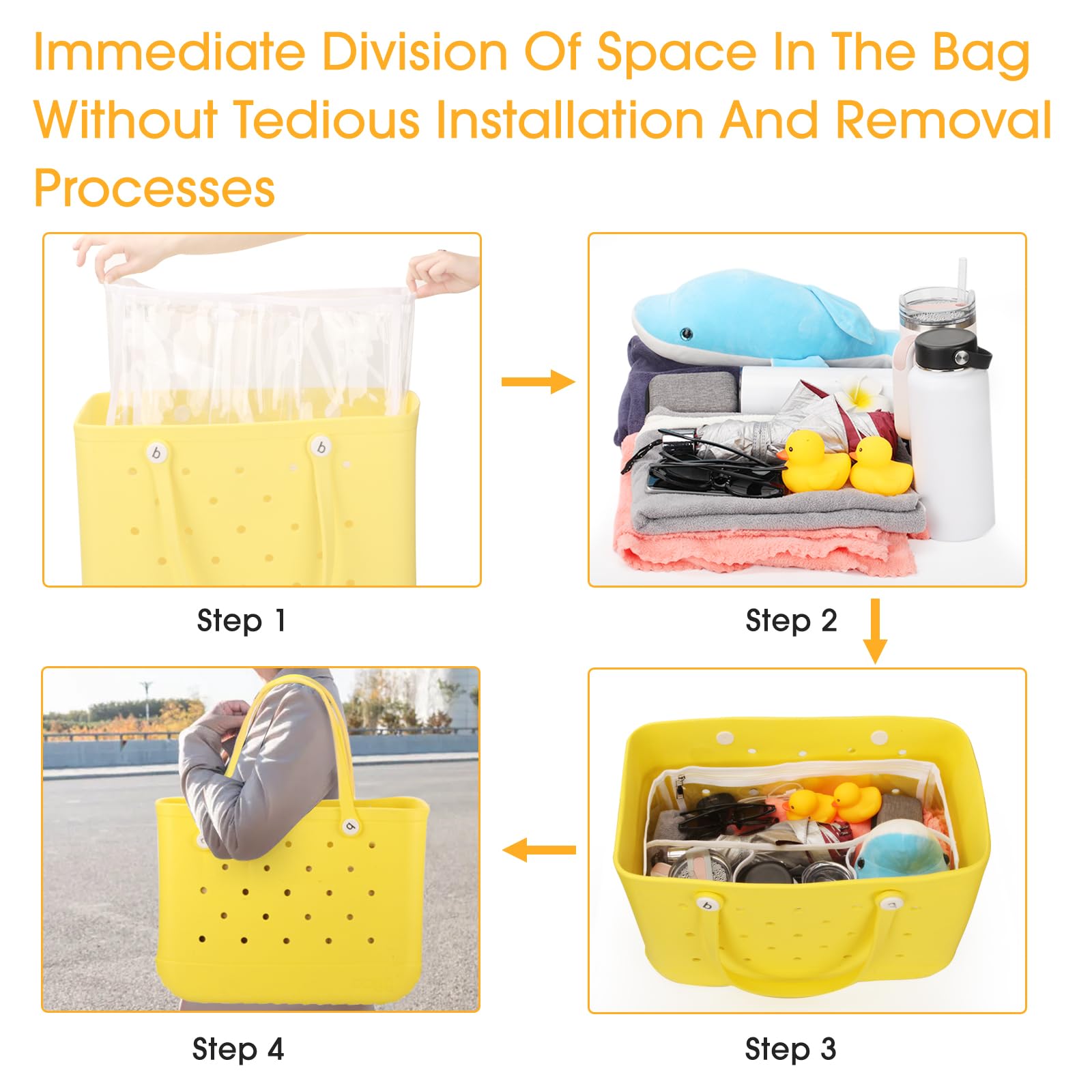 Tiga Clear Insert Divider Organizer for Bogg Bag - Sectional Organization of Items - Accessories for Bogg Bags - with Waterproof Zipper Storage Bag - PVC Material