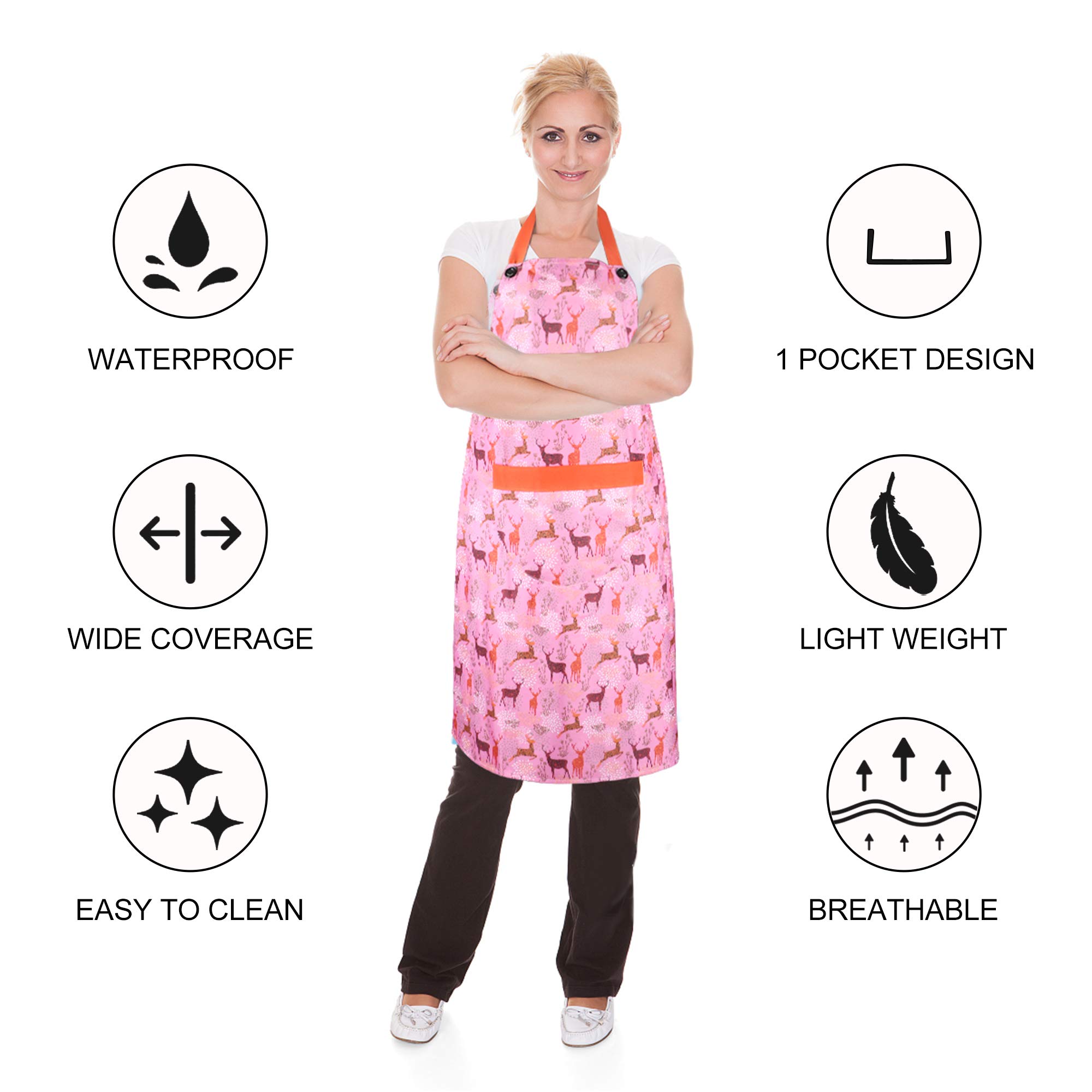 Zihuatailor Lightweight Waterproof Apron for Dog Grooming Bathing, Washing Dishes, Cute Deer Apron for Dog Groomer Bather - A