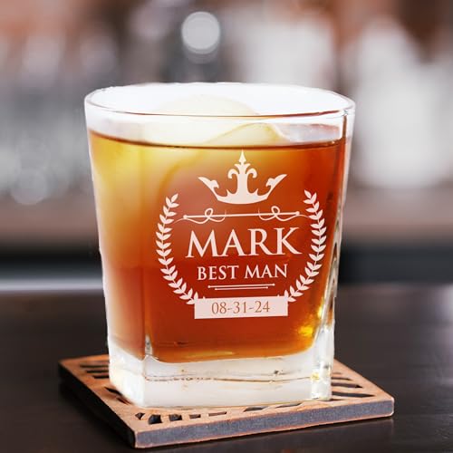 Set of 1, 3, 7 and More Custom Personalized Whiskey Rocks Glasses for Bachelor Party - Engraved Square Rocks Glass Gifts for Groom, Groomsman - Royal Style (7)