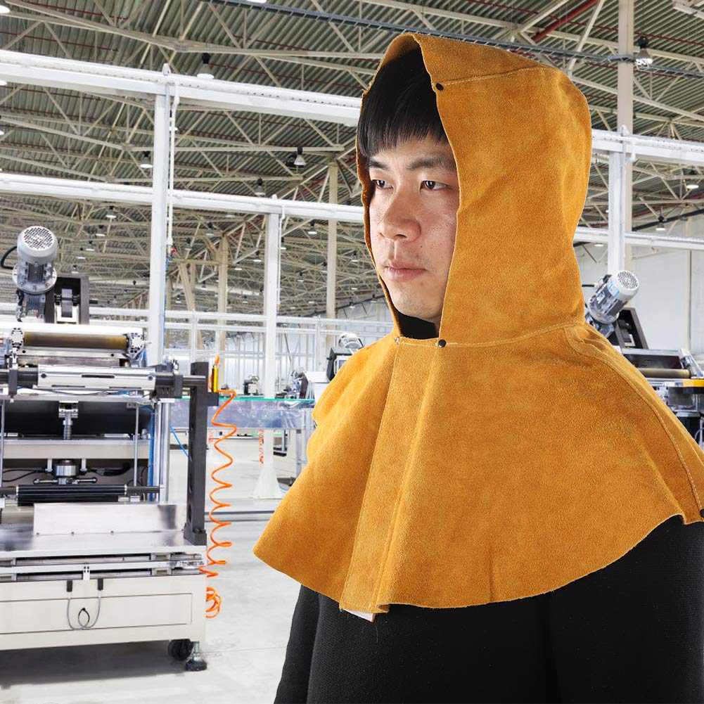 Welder Hood, Yellow Cowhide Heat Insulation Neck Face Protection, Welding Helmet Safety Mask for Splashing Proof And Heat Resistant