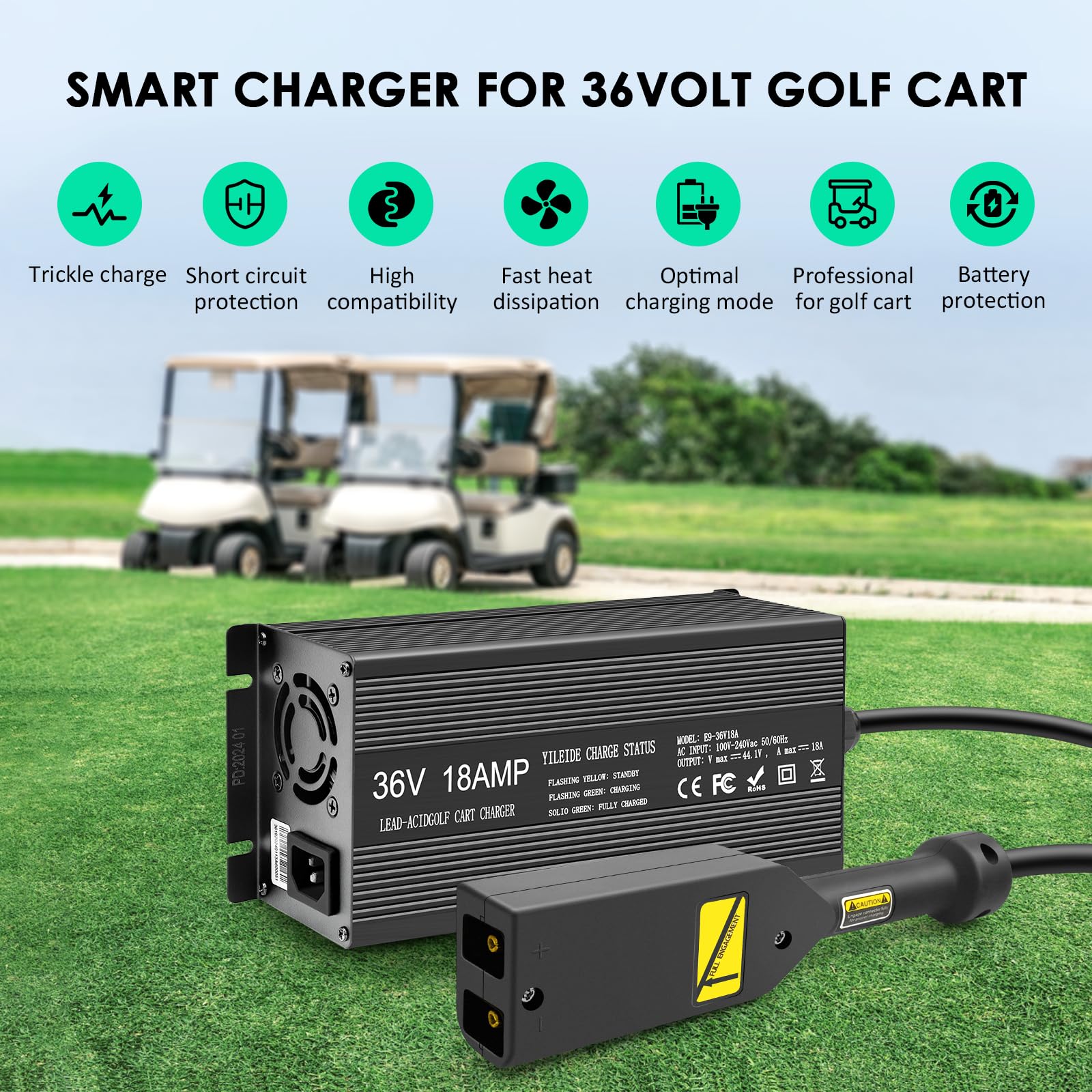 YILEIDE 36V 18A Golf Cart Battery Charger for EZGO TXT with D Style Plug