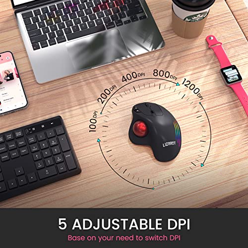 Wireless Trackball Mouse, Computer Ergonomic Mouse, Rechargeable Bluetooth Mouse, Easy Thumb Control,Precise and Smooth Tracking, 3 Device Connection(BT3.0/5.0 or USB) for PC, Laptop,iPad, Mac,Windows