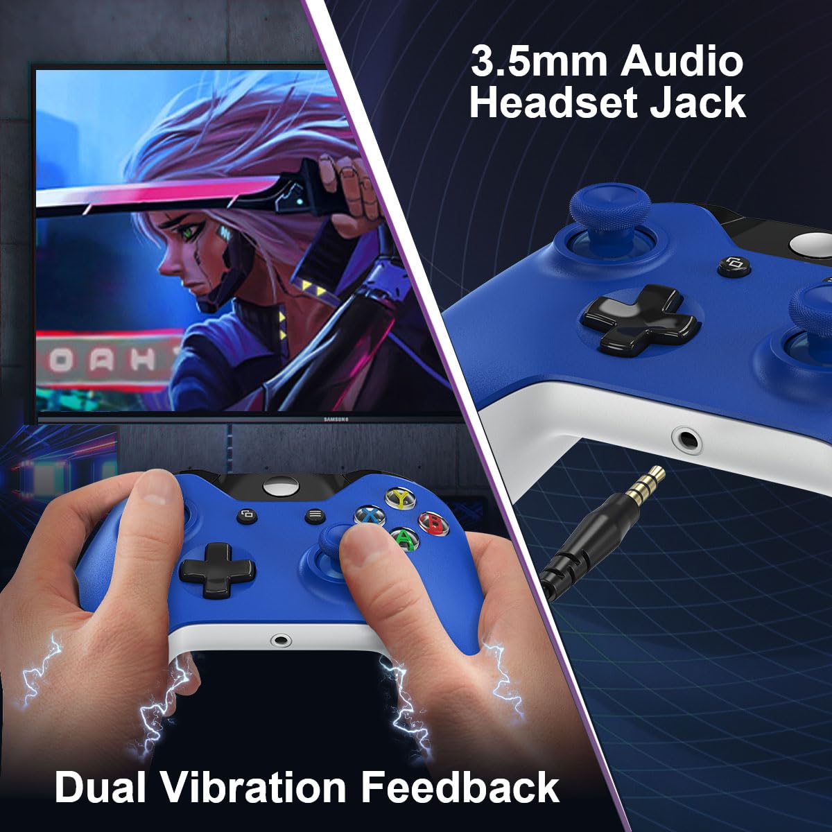 Yinjie Xbox Controller with 2.4GHz Wireless Adapter Compatible with Xbox Series X|S,Xbox One X|S,PC with 3.5mm Audio Jack/Vibration Feedback (White+Black)