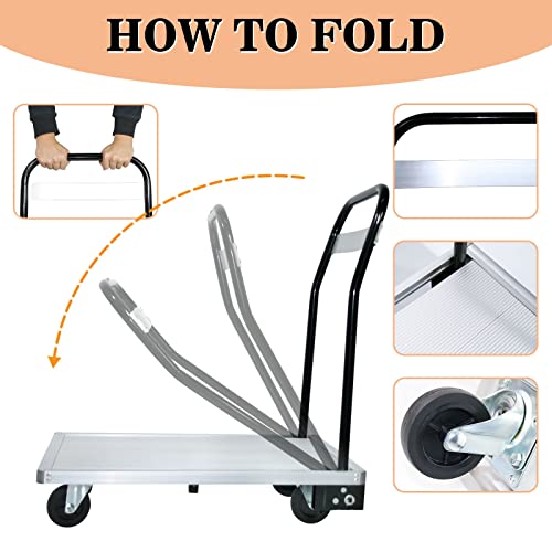 ZIXNEXKOO Platform Truck Cart,450Lbs Aluminum Folding Platform Trucks, Moving Push Cart Dolly with Swivel Wheels and Non-Slip Surface, Used for Home, Garage, Warehouse & Carrying