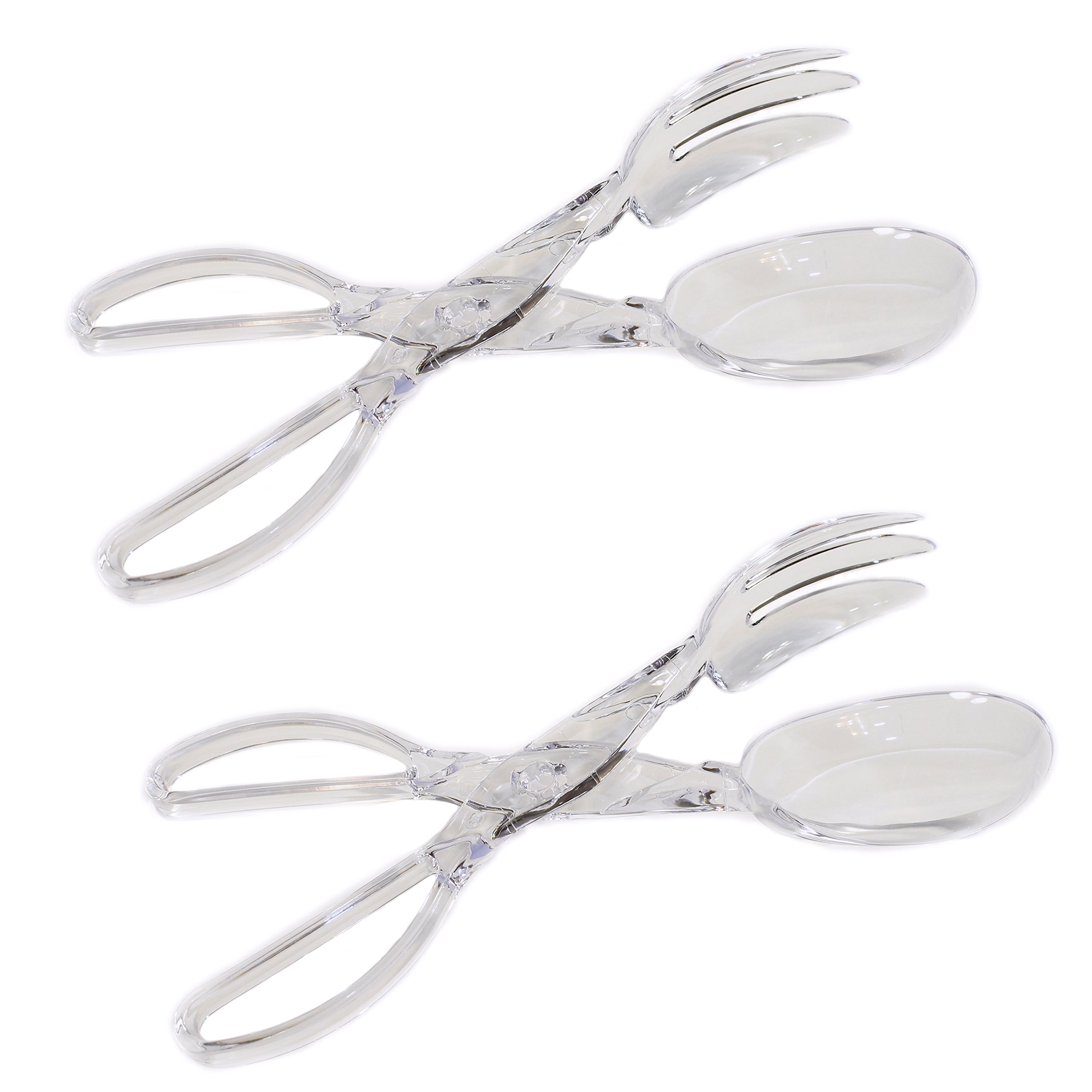 Set of 2 Large Salad Tongs, 11 Inch Long Clear Plastic