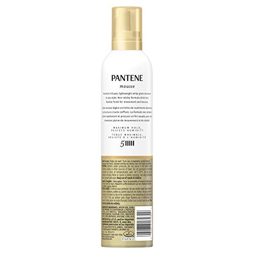 Pantene Pro-V Hair Mousse - Maximum Hold (5) - Resists Humidity - Net Wt. 6.6 OZ (187 g) Per Can - Pack of 3 Cans