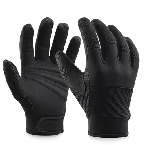 OZERO Medium Black Synthetic Leather Utility Gloves for Men and Women - Touch Screen Sensitive, Padded Knuckles, Adjustable Closure