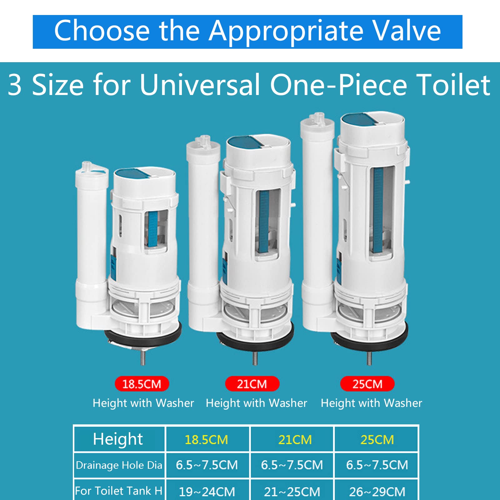 T Tulead Toilet Push Flush Valve Dual 185mm/7.28" Push Button Fill Valve Fit for Drainage Hole 64mm/2.5"