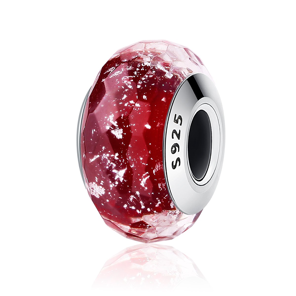 NINGAN Murano Glass Charm Fit European Bracelets and Necklaces (Red Class Shimmer)