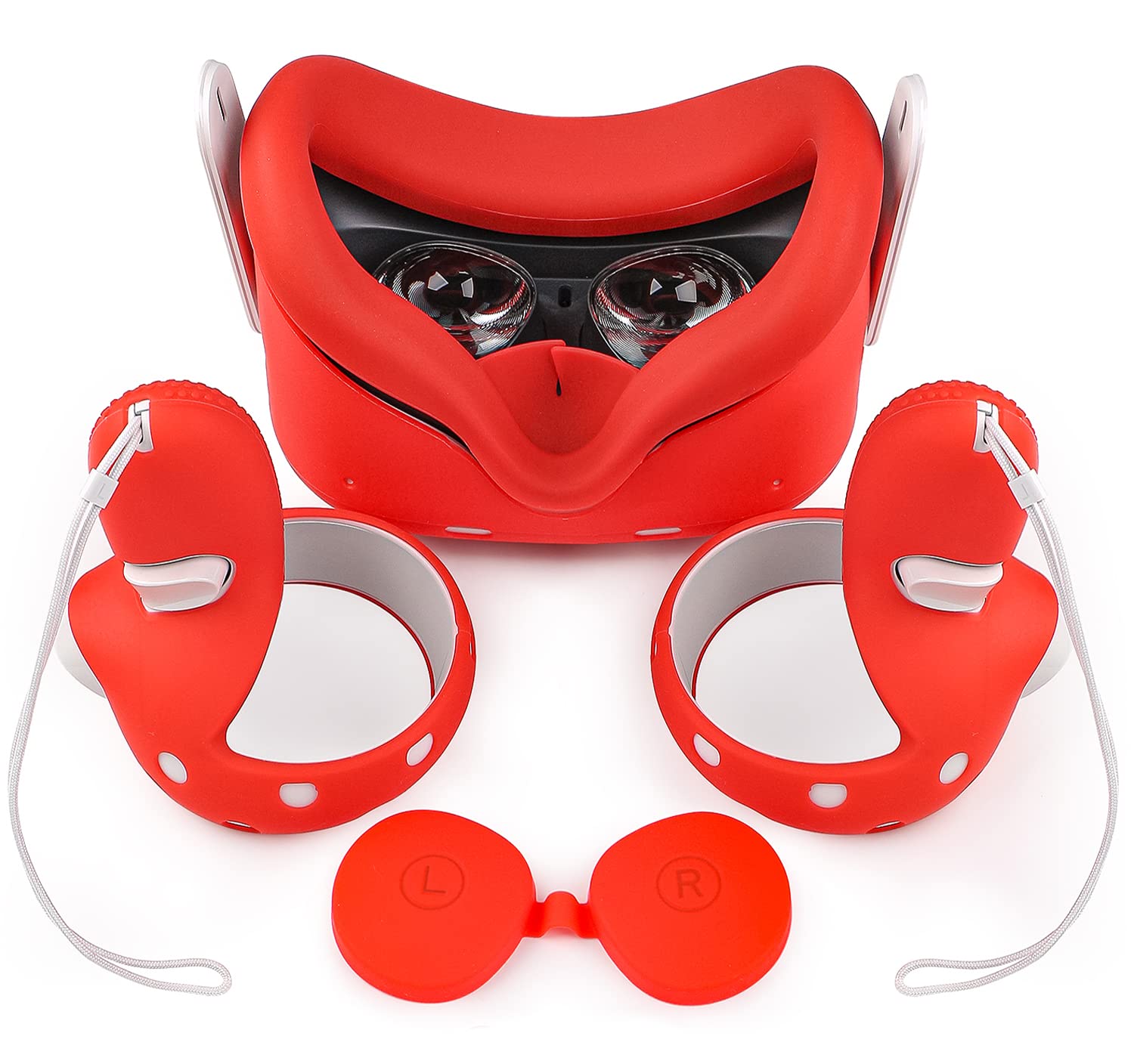 YIZEIJOB Silicone Cover Set Accessories for Oculus Quest 2, Quest 2 Front Shell Protector Cover, Controller Grips Cover, Lens Protective Cover, Anti-Throw Face Pad, 4PCS VR Bundle-Red