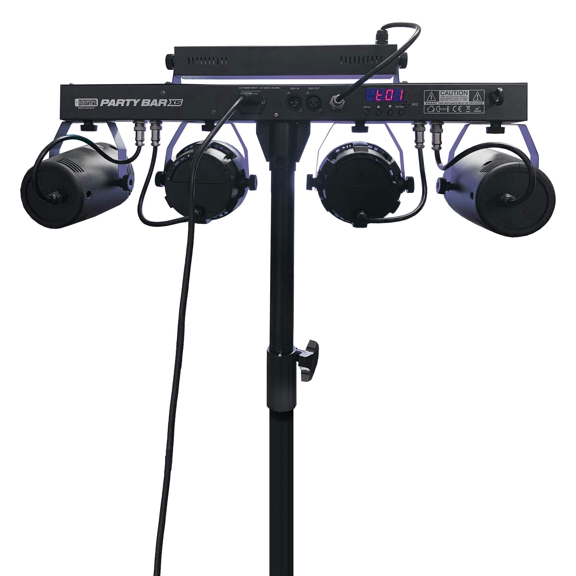 Party Bar X5 - LED DJ Lighting - Stage Lighting - GigBar - Includes Gig Bags Stand, 2 Pars, 2 Effect Lights, Black Light Bar, Strobe and a Remote Control