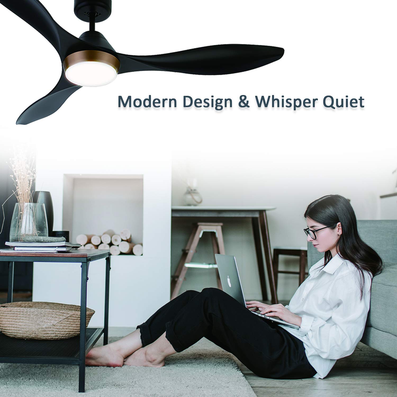 Nocolliny 52" Modern Ceiling Fan with Dimmabke LED, Quiet DC Motor and Remote Control