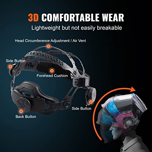VEVOR Welding Helmet Auto Darkening Large Viewing with Side View 4.25" x 3.23", Welding Hood True Color, Welding Mask Solar Powered, 4 Arc Sensor, Wide Shade 4-8/9-13 for TIG MIG Arc Weld Grinding