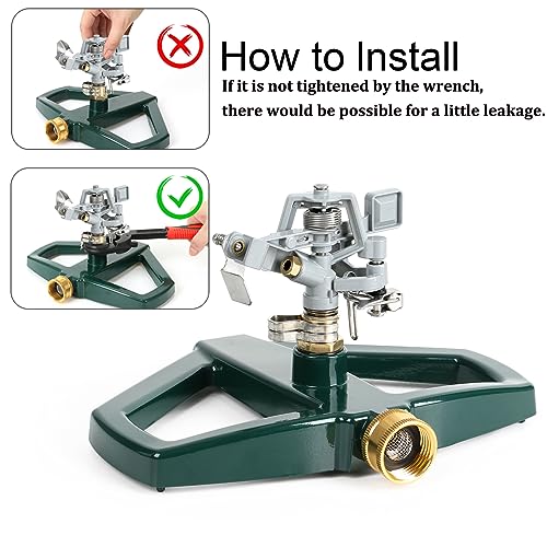 STYDDI Metal Pulsating Impact Sprinkler with Metal Base, Heavy Duty Adjustable Circular Zinc Impulse Sprinkler for Lawn, Yard and Large Area, Water Coverage up to 5,800 Sq. ft