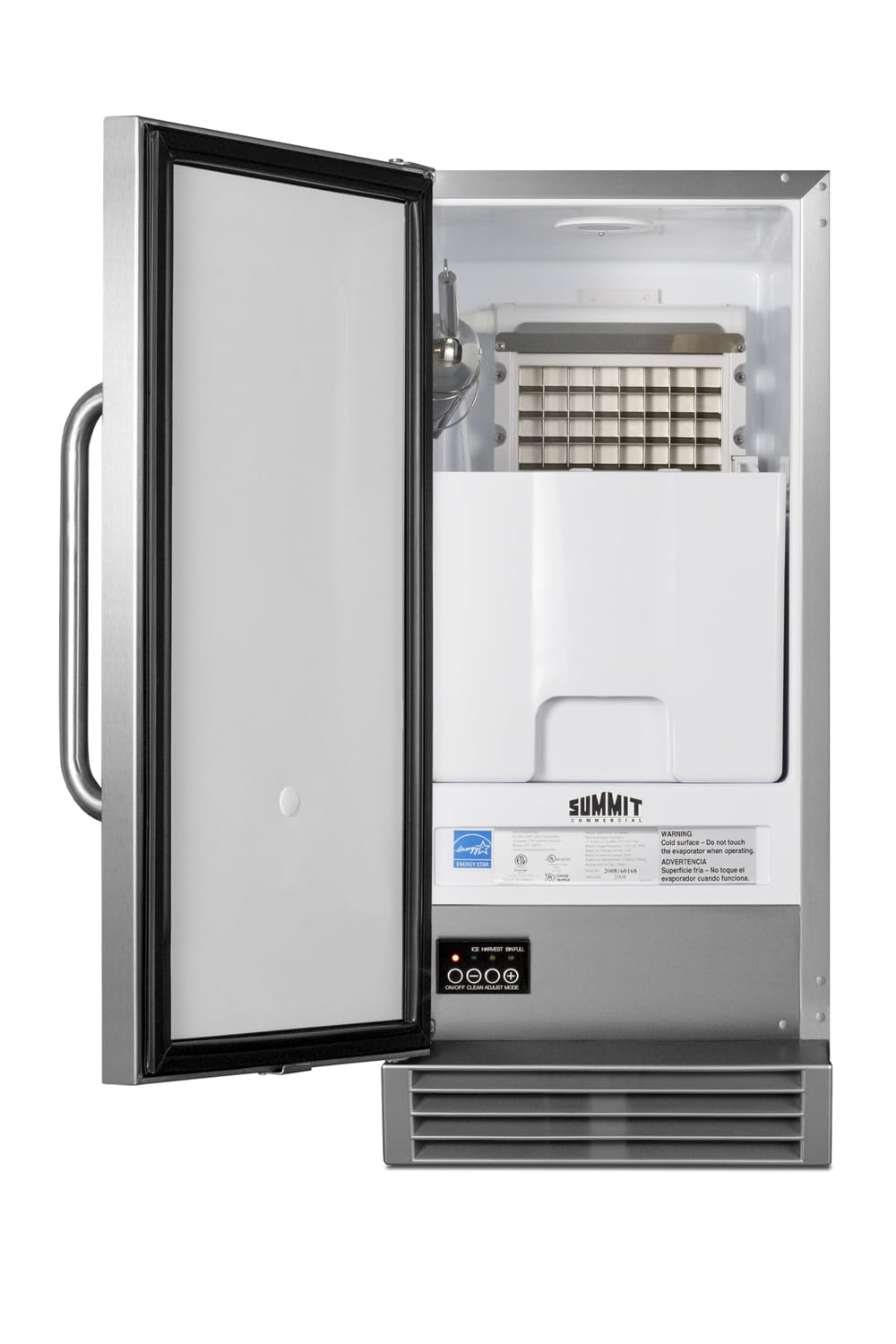Summit Appliance BIM47OS Built-in Icemaker, Weatherproof Design for Outdoor Use, 14.5" Wide, 50 lb Production Capacity, Built-in Pump, Air Cooled, 115v