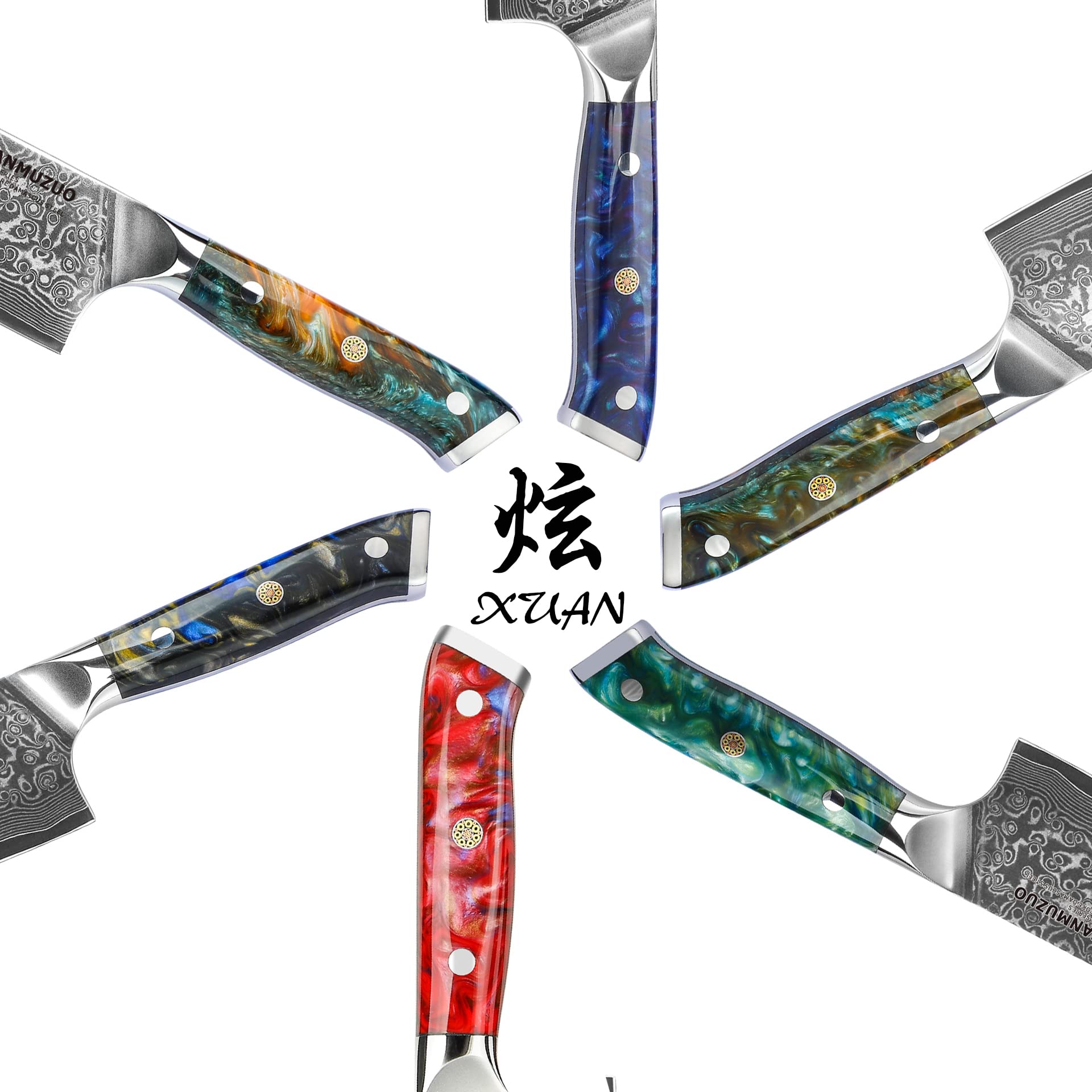 SANMUZUO Chopping Knife - 7 inch Cleaver Knife- Xuan Series - VG10 Damascus Steel Kitchen Knife - Resin Handle (Jade Green)