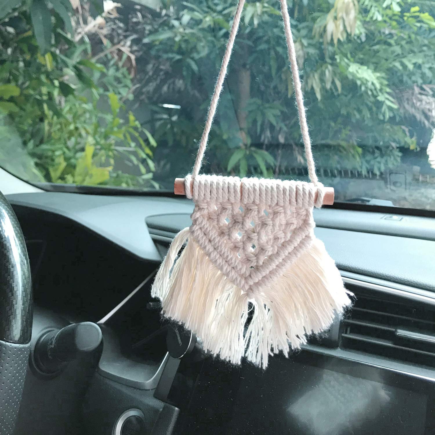 Mkono Mini Macrame Wall Hanging Set of 3 Cute Boho Christmas Tree Decoration Car Ornaments Woven Art Decor for Nursery Bathroom Bedroom Living Room Dorm Home Idea, 3.5''W x 4''H, X-Small