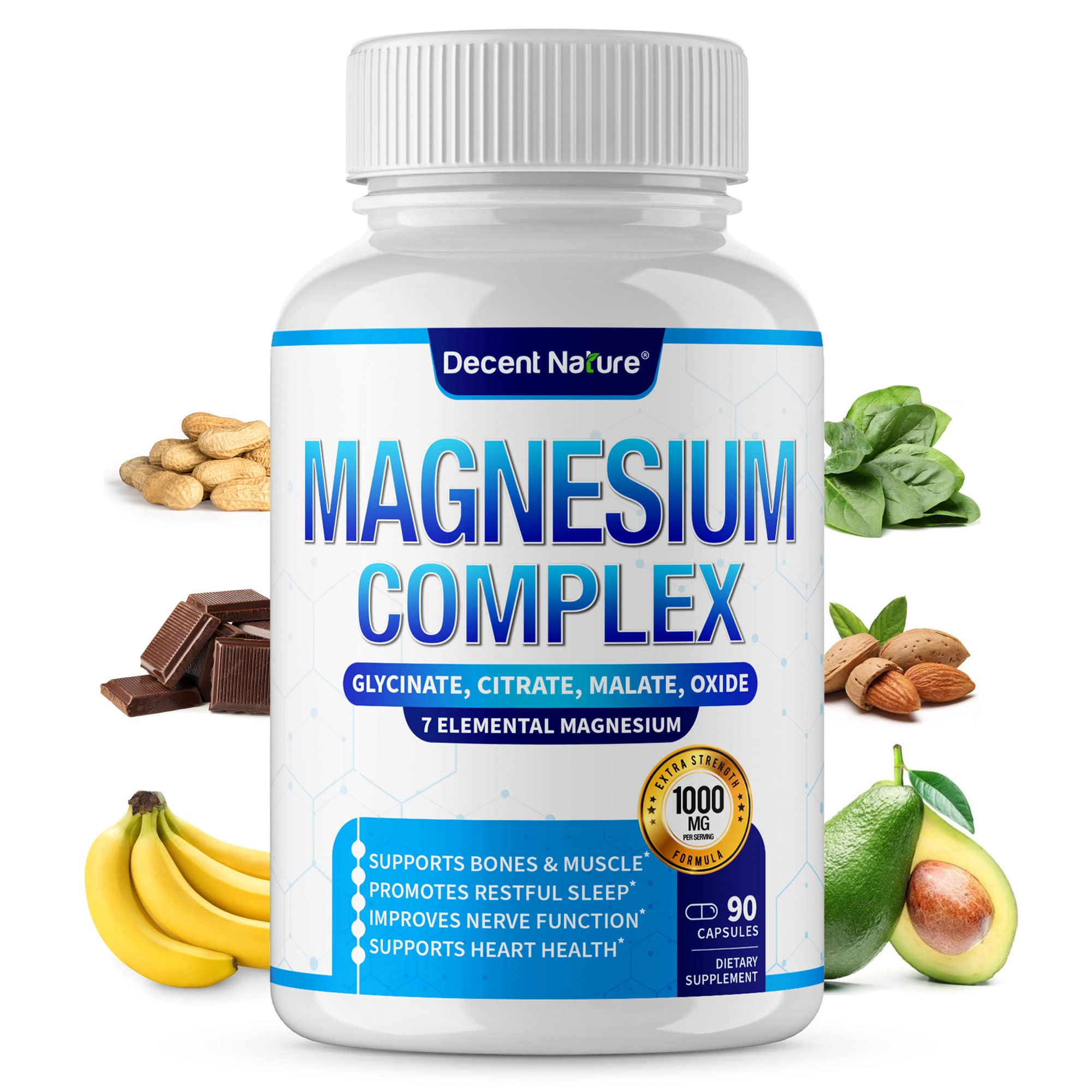 Magnesium Complex 7 Elemental Magnesium Supplement 1000mg โ Magnesium Glycinate, Citrate, Malate, Taurate, Oxide, Aspartate, Orotate Non-GMO 90 Capsules
