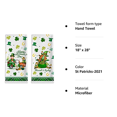 St Patricks Hand Towels Bathroom, Happy St. Patrick's Day Leprechaun Shamrocks Kitchen Towels 18βx28β, Gnomes Green Hat Irish Truck Dish Tea Towel Housewarming Gifts Decorations for Home Sets of 2