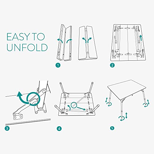 Navaris Portable Folding Bamboo Table - Woden Height Adjustable, Camping Table for Outdoors, Picnics with Telescopic Aluminum Legs
