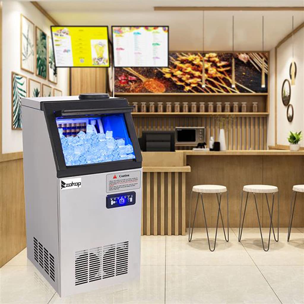 Zokop ZOKOP Commercial Ice Maker 110Lbs/24H, Stainless Steel Ice Machine with 24Lbs Ice Storage Capacity, Freestanding Under Counter ice Maker, Ideal for Home, Office, Restaurant, Bar, Coffee Shop