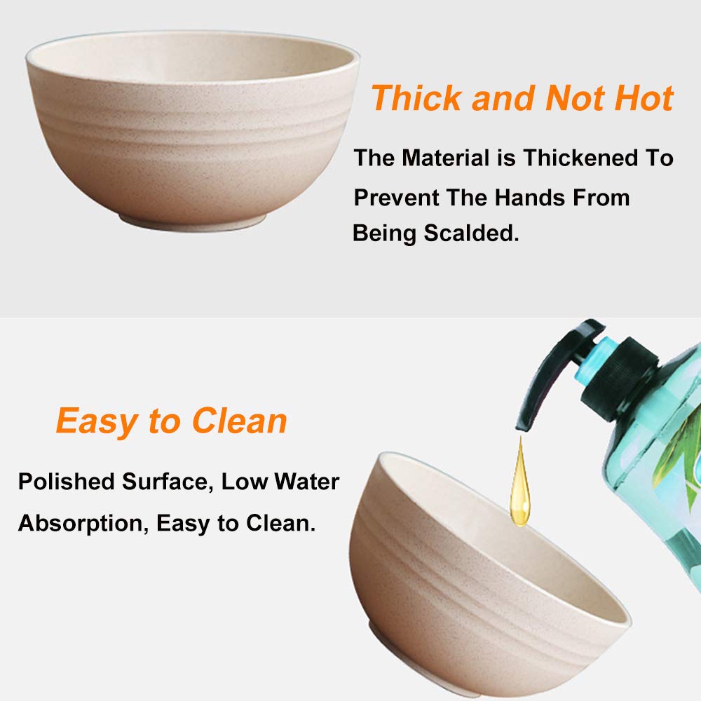 Set of 5 Unbreakable Lightweight Rice Bowl, Premium Wheat Straw Cereal Bowl, Bowl mouth 5.3Inch Soup Bowls, for Cereal, Soup and Fruit, Salad, Noodle, Dishwasher safe (Beige)