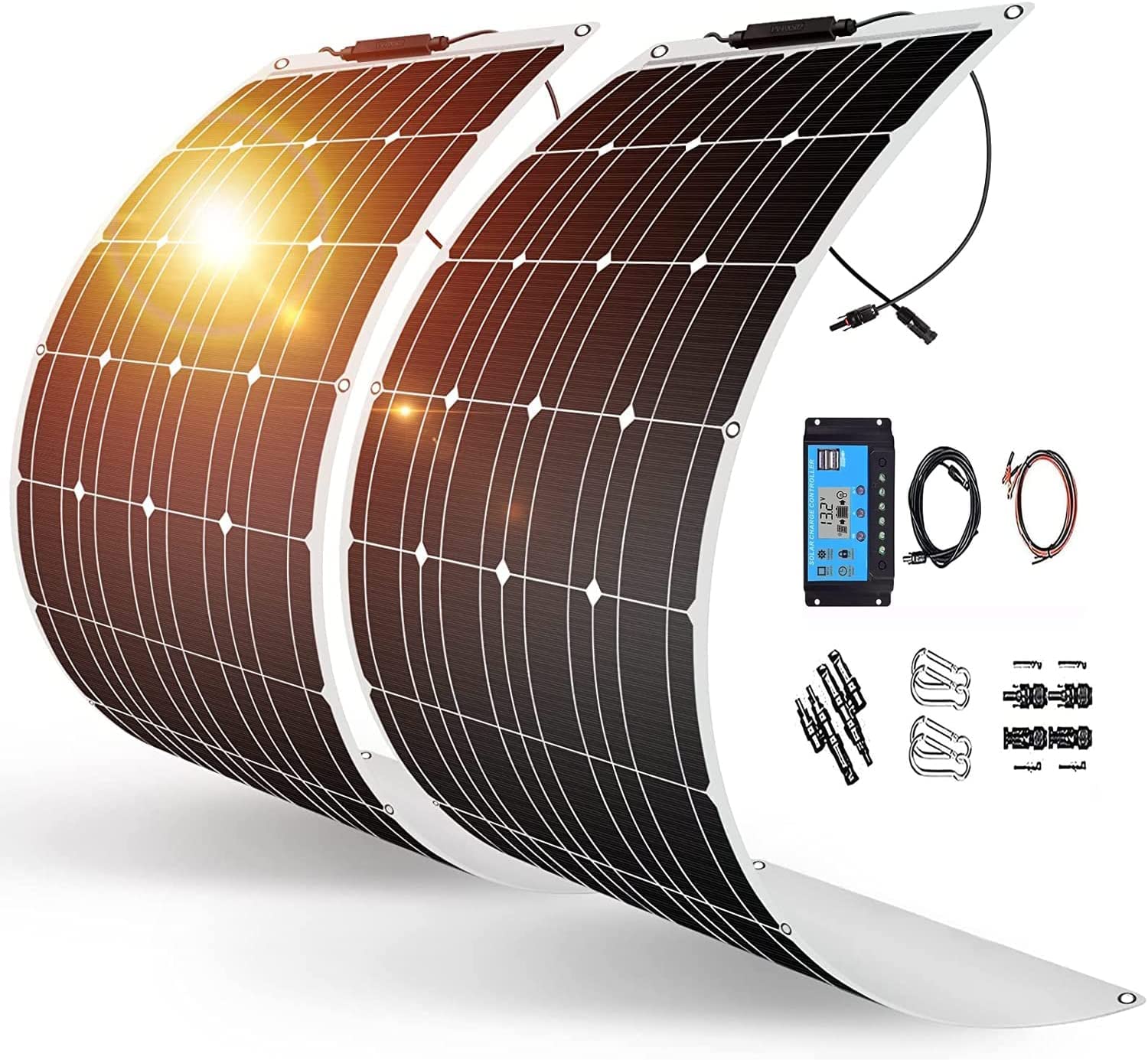 PUSHIZHIGUANG Solar Panels 600W 2X 300W Flexible Solar Panel 12V-36V PET Portable Solar Panel Suitable for Rv, Outdoor, Tent, Caravan…