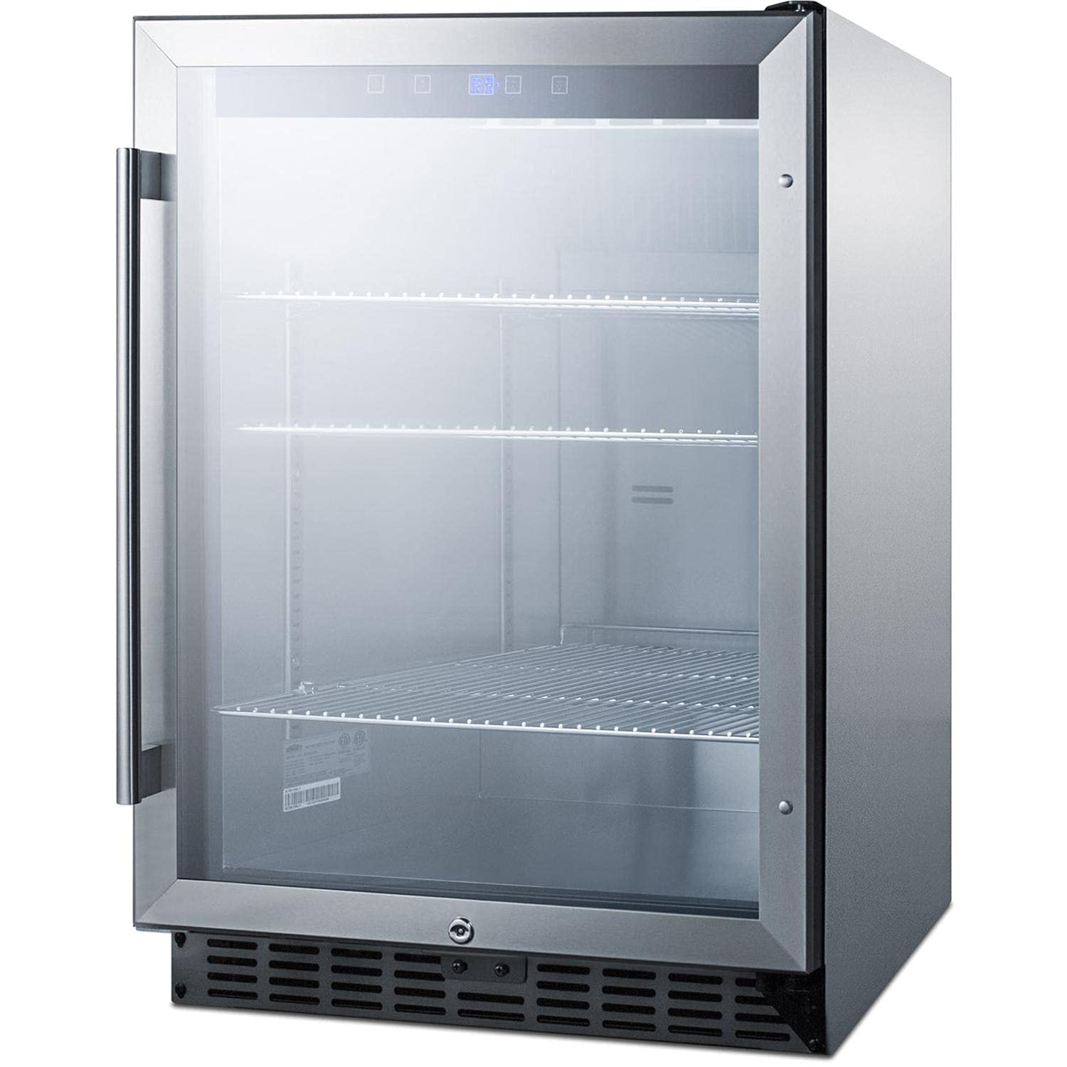Summit SCR611GLOS 24 Commercial Outdoor Beverage Center with 5 cu. ft. Capacity Automatic Defrost Glass Door LED Lighting Reversible Door in Stainless Steel