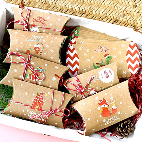 lixuesong Christmas Small Pillow Boxes, Pillow Shape Gift Boxes Christmas Candy Boxes Bag Kraft Paper Material Gift Box for Christmas Party Decoration Supplies