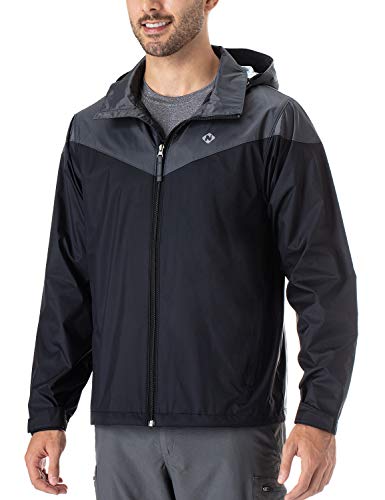 NAVISKIN Men’s Waterproof Rain Jacket Raincoat Hideaway Hood Lightweight Packable Poncho Gray/Black Size L