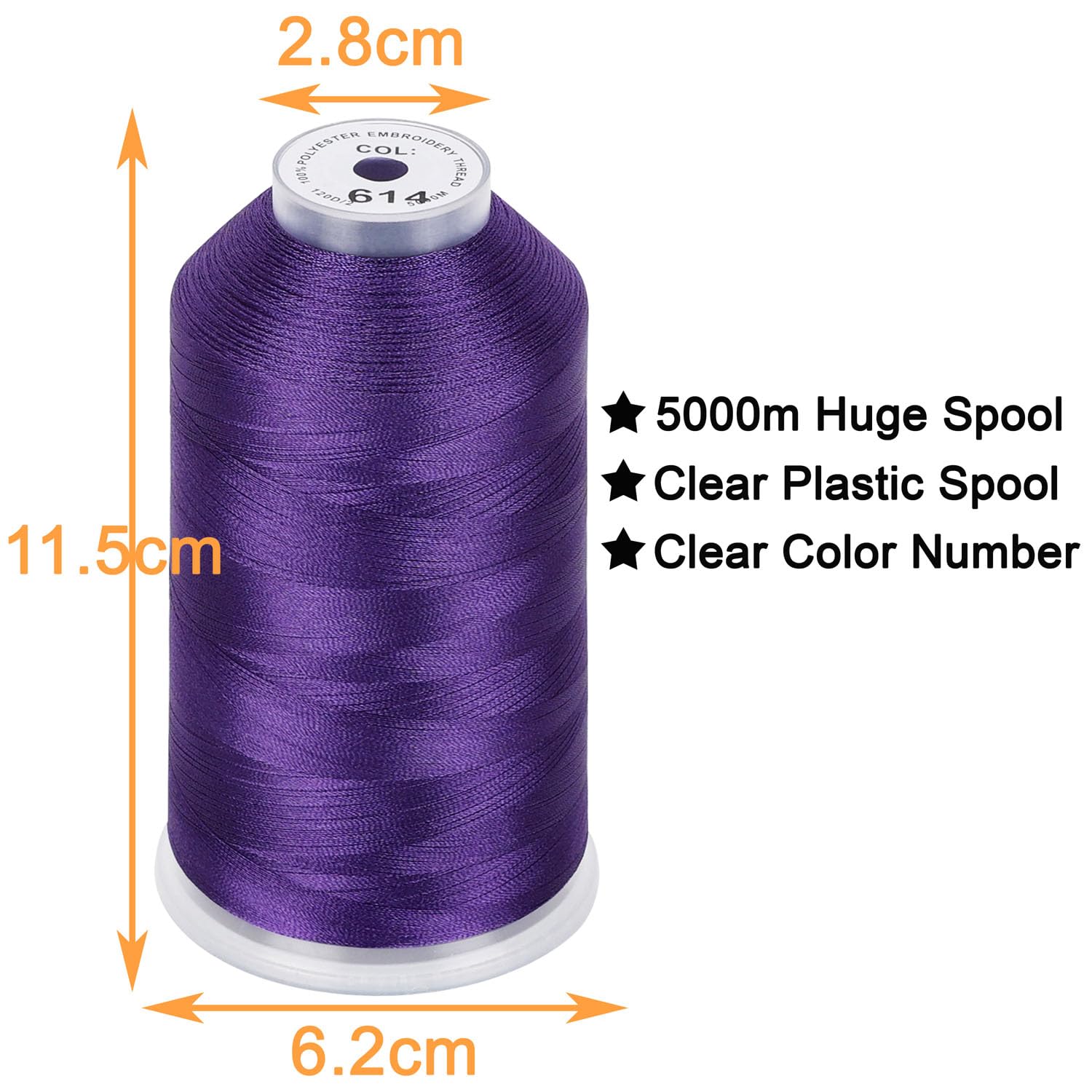 New brothread - 2 Huge Spools 5000M Each Polyester Embroidery Machine Thread 40WT for Commercial and Domestic Machines - Purple