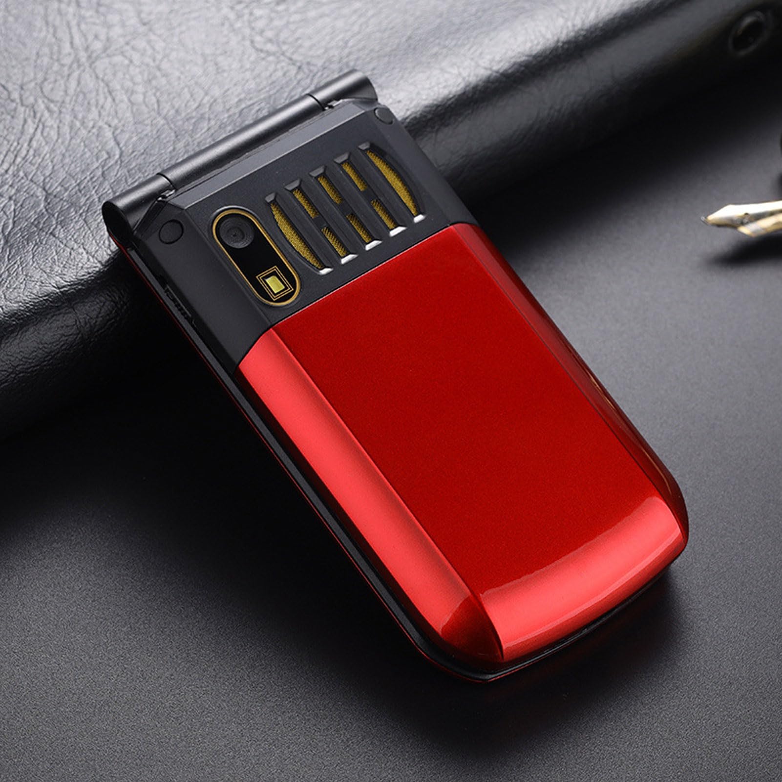 LJCM Dual Card Flip Phone, 2.6 Inch Main Screen 1.77 Inch External Color Screen Metal ABS 4G Senior Flip Phone GPS Positioning for (Red)