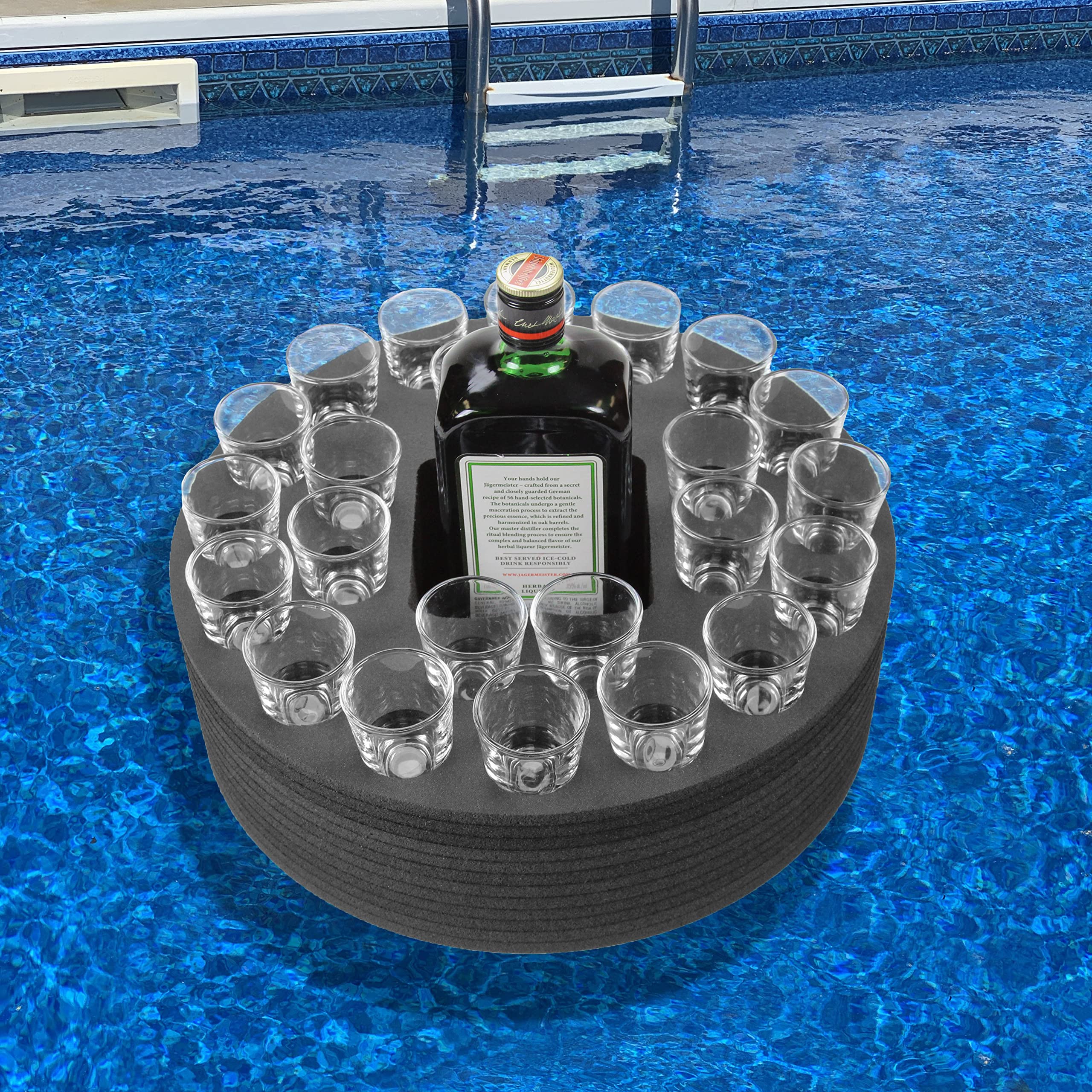 Polar Whale Shot Glass Holder Floating Tray Table for Pool Beach Spa Hot Tub Bar Club Party Float Indoor Outdoor Durable Foam Serving Rack 13.75 Inches Wide Extra Deep Holds Bottle and 24 Shots